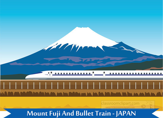 clipart bullet train near mount fuji japan - Classroom Clipart