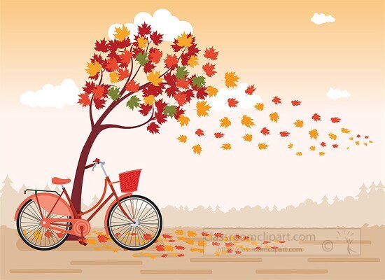 clipart of bicycle under falling tree leavest - Classroom Clip Art