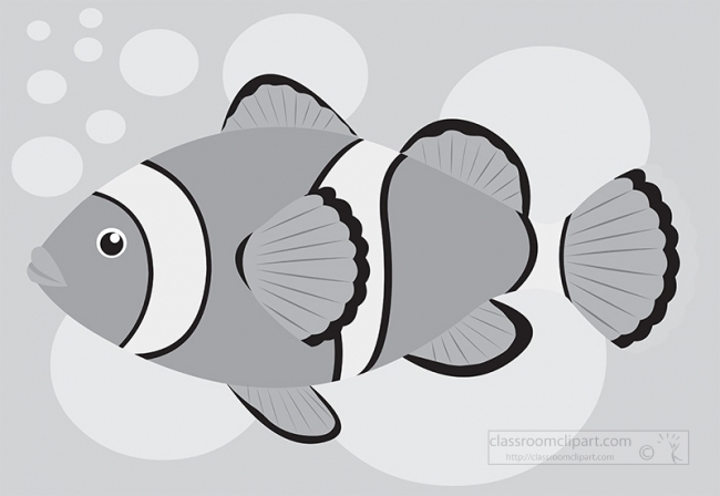 Free clown fish marine animal gray clipart - Classroom Clipart