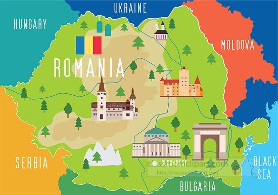 colorful map romania places to visit clipart - Classroom Clip Art
