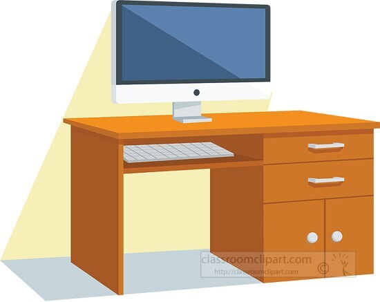 computer desk furniture with monitor keyboard clipart - Classroom Clip Art