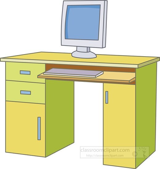 computer desk with moniter - Classroom Clip Art