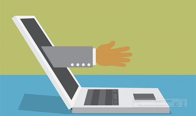 computer with hand coming out of screen gray color - Classroom Clip Art