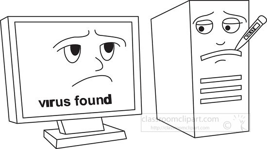 computer_virus_black outline clipart - Classroom Clip Art