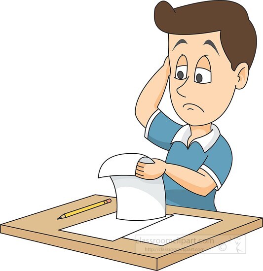 confused expression when reviewing exam question clipart - Classroom ...