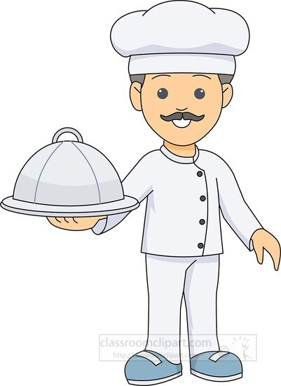 cook holding covered food dish clipart - Classroom Clip Art