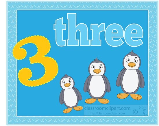 Free counting numbers three penguins - Classroom Clipart