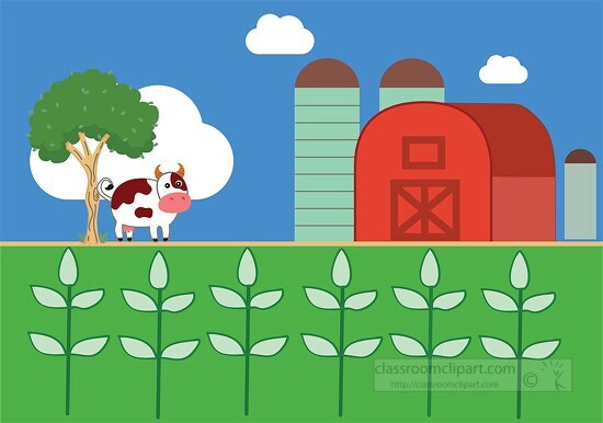 Agriculture Clipart-cow near red barn on farm clipart