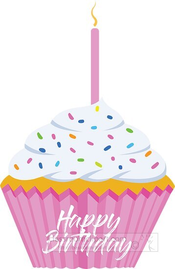 cupcake pink happy birthday with candle clipart - Classroom Clipart