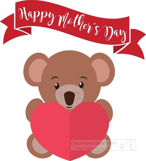 cute bear holding heart for mothers day - Classroom Clip Art
