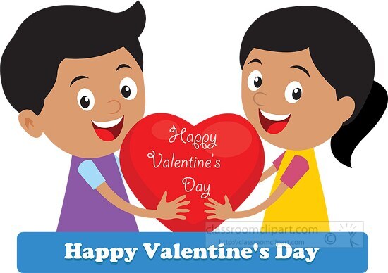 Valentines Day Clipart-cute boy and girl holding heart shape balloon ...