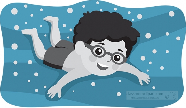 cute boy wearing goggles swimming gray color - Classroom Clip Art