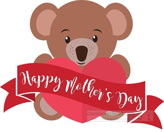 cute brown bear with heart for mothers day - Classroom Clip Art