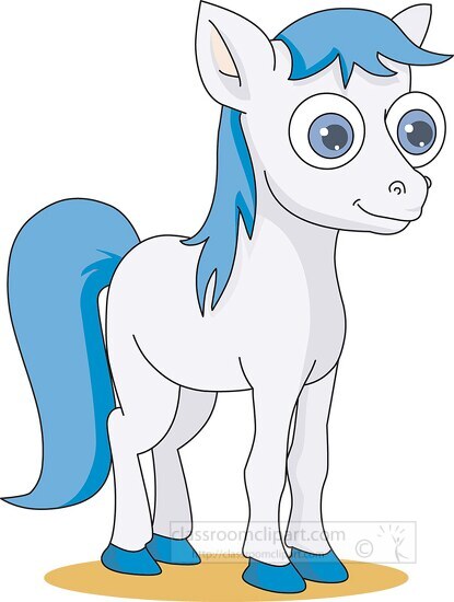 cute cartoon style white pony with blue mane clipart - Classroom Clip Art