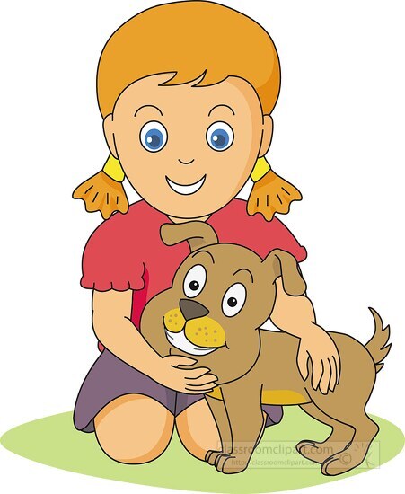 Dog Clipart-cute girl holding her pet dog clipart
