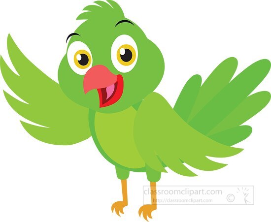 cute green parrot with red beak bird clipart - Classroom Clip Art