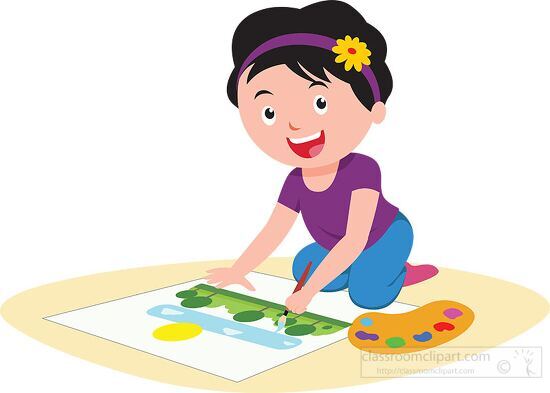 cute little girl painting artist clipart - Classroom Clip Art