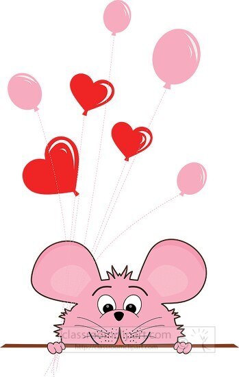 cute little pink animal holding pink red balloons vector clipart ...