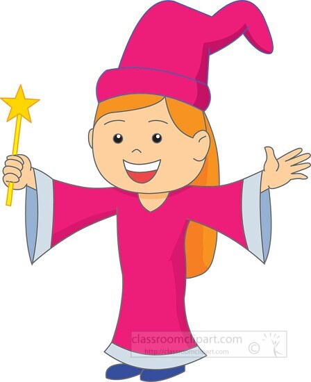 cute little wizard with magic wand clipart - Classroom Clip Art