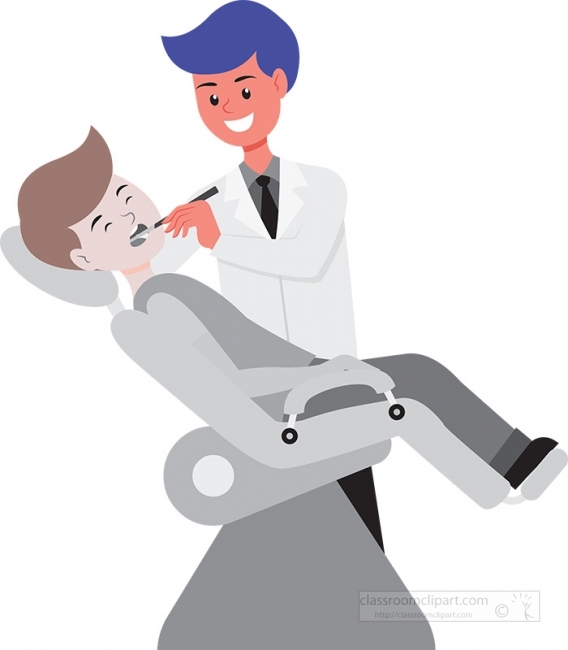dentist checking teeth of patient gray color - Classroom Clip Art