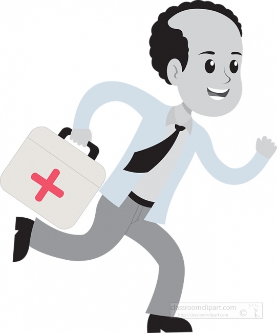 doctor running with his medical briefcase gray color - Classroom Clip Art