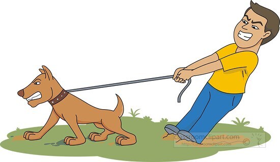 Free dog pulling a man as he is walking - Classroom Clipart