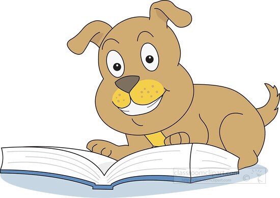 Dog reading a book cartoon clipart - Classroom Clip Art