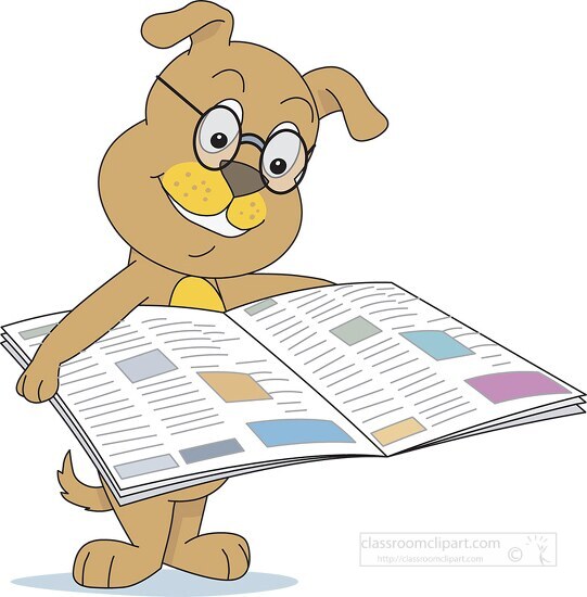 Dog reading the newspaper cartoon - Classroom Clip Art