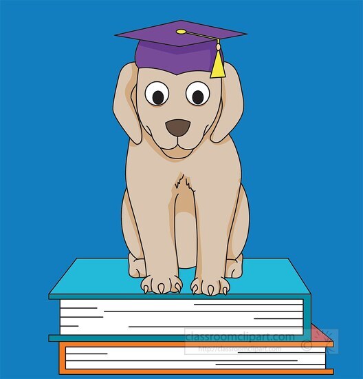 dog with graduation cap on books 2021 - Classroom Clip Art