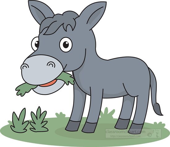donkey eating grass - Classroom Clipart