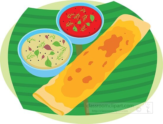 dosa with spicy chatni sambhar indian dish food clipart - Classroom ...