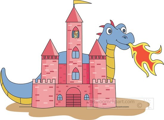 dragon and castle fantasy - Classroom Clip Art