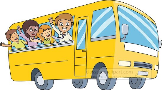 Bus Clipart - family on vacation hanging out bus window waving ...