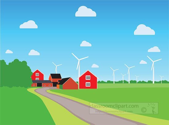 farm and wind turbines in wheat field sweden clipart - Classroom Clip Art