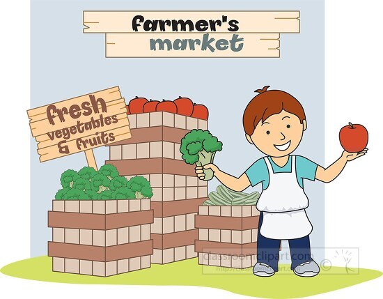 farmer holding fresh vegetables at market clipart - Classroom Clip Art