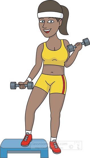 female aerobics trainer with weights stepper clipart - Classroom Clip Art