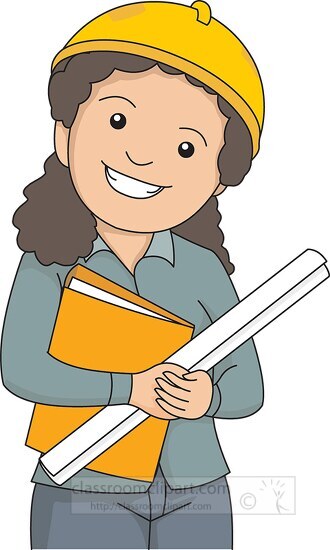 female engineer holding blue prints clipart - Classroom Clip Art