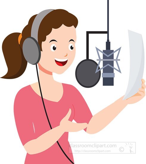 Free female voice over artist speaking into microphone clipart ...