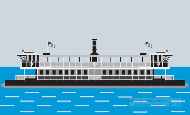 ferry boat with passengers gray color - Classroom Clip Art