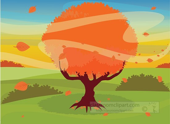 Seasonal Clipart-field with tree and falling leaves fall autumn clipart ...