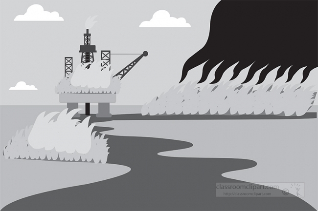 fire on oil rig platform oil spill in the ocean clipart - Classroom ...
