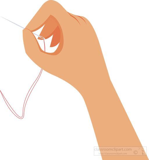 flat design hand with needle and thread clipart - Classroom Clip Art
