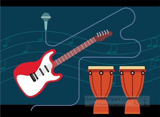 flat illustration of musical instruments drum with guitar clipar ...