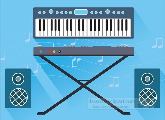flat illustration of musical instruments electric keyboard with ...
