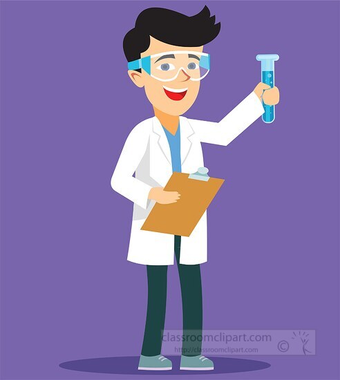 flat illustration science student holding beaker vector clipart ...