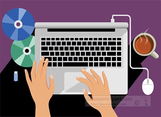 flat illustration working on laptop clipart - Classroom Clip Art