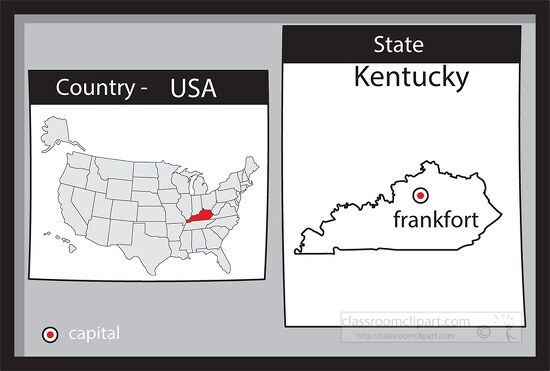 US State Maps Clipart-frankfort kentucky state us map with capital bw gray