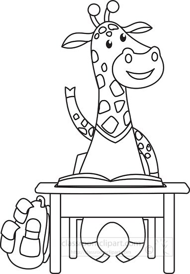Free giraffe character raising hand in the classr black outline ...
