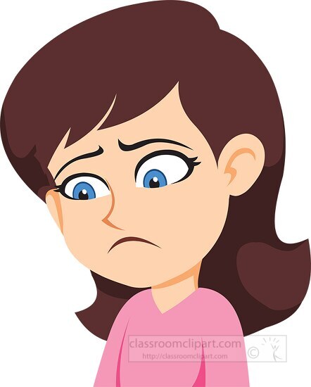 Girl character unhappy or sad expression clipart - Classroom Clip Art