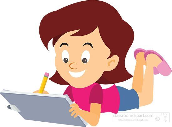 girl drawing with pencil on pad clipart - Classroom Clip Art